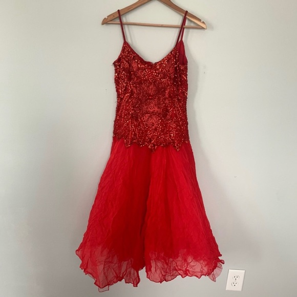 Vintage | Dresses | Vintage Beaded Silk Red Party Gown | Poshmark